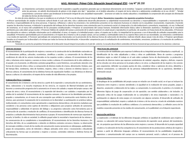 Esi 1° Ciclo | PDF | Educación sexual | La sexualidad humana