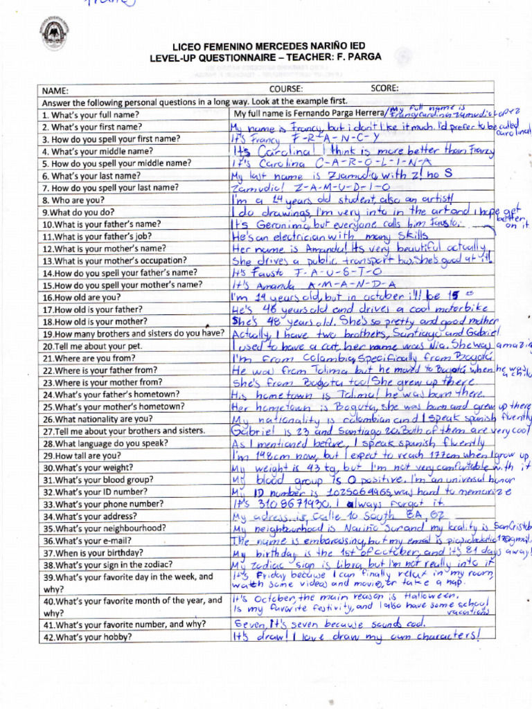 English Questionnaire | PDF