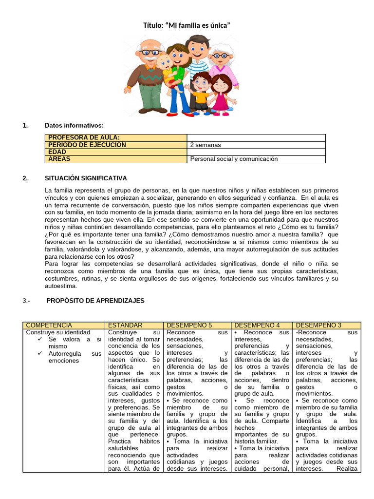 Mi familia y su importancia en el aula | PDF | Las emociones | Salón de ...