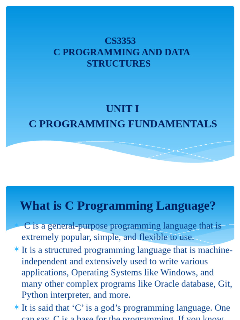 Cs3353 Unit I | PDF | Parameter (Computer Programming) | C (Programming ... Cs3353 Unit I | PDF | Parameter (Computer Programming) | C (Programming ...
