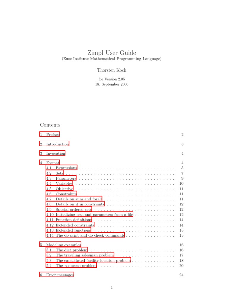 Zimpl User Guide: Thorsten Koch | PDF | Parameter (Computer Programming) | Linear Programming