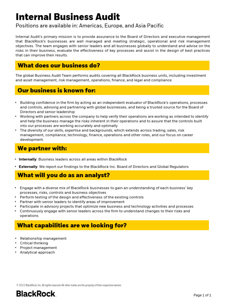 BlackRock 2022-2023 Internal Business Audit Job Description | PDF | Audit | Black Rock