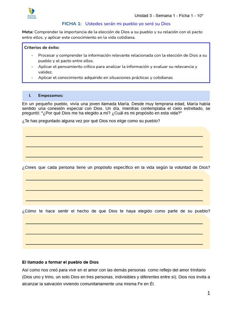 ficha religion 3er ficha 1 miguel | PDF | Fe | Dios