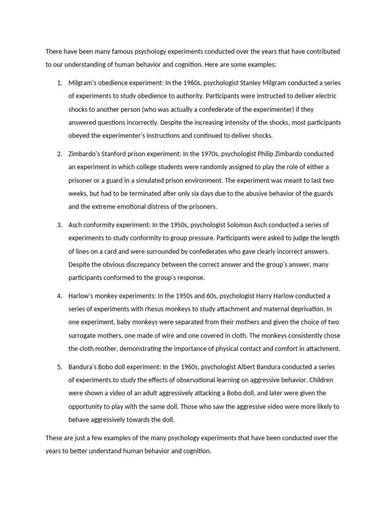 There Have Been Many Famous Psychology Experiments Conducted Over The ...