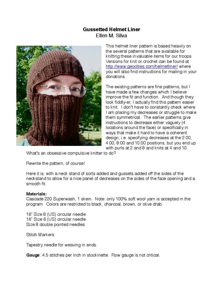 Gussetted Helmet Liner v3 | PDF | Knitting | Gauge (Knitting)