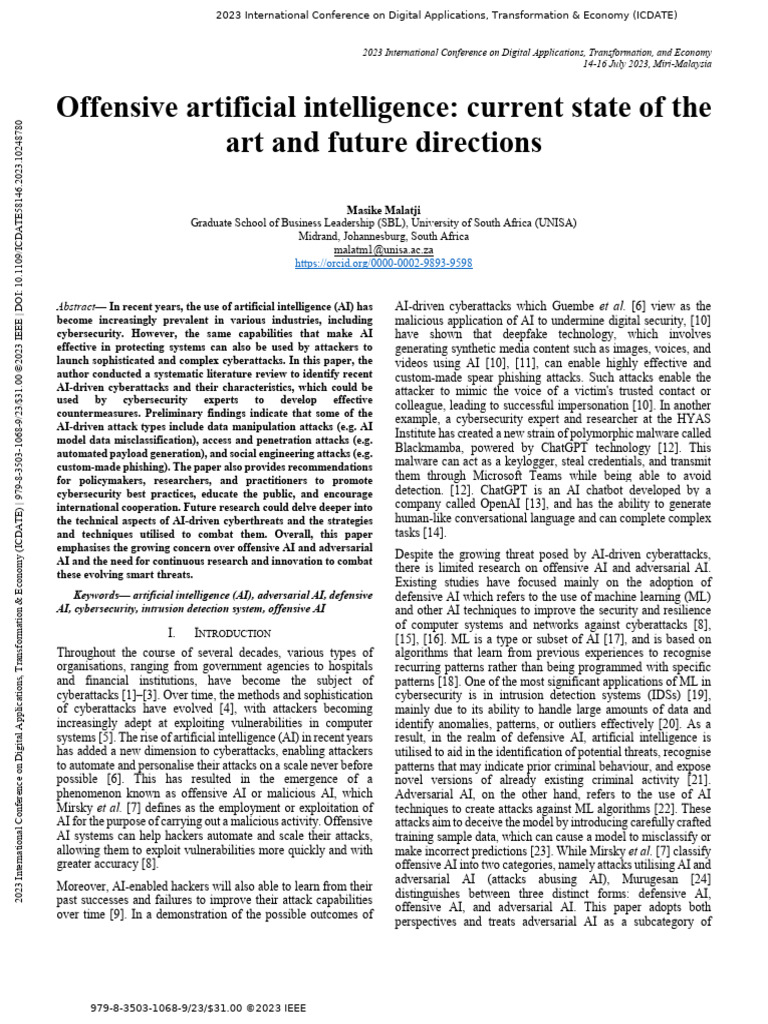 Offensive Artificial Intelligence Current State of The Art and Future ...