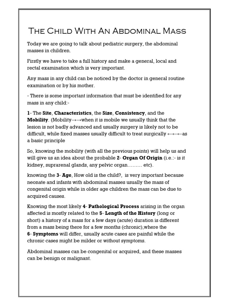 Abdominal Masses In Children Pdf Metastasis Medical Specialties