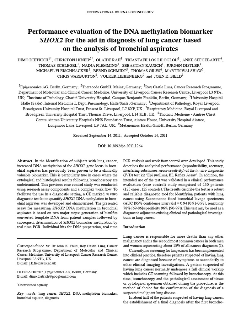 Dietrich Et Al Ijo 2011 Performance Evaluation Pdf Polymerase Chain Reaction Real Time