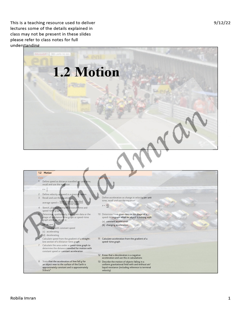 1.2 Motion | PDF | Acceleration | Mass