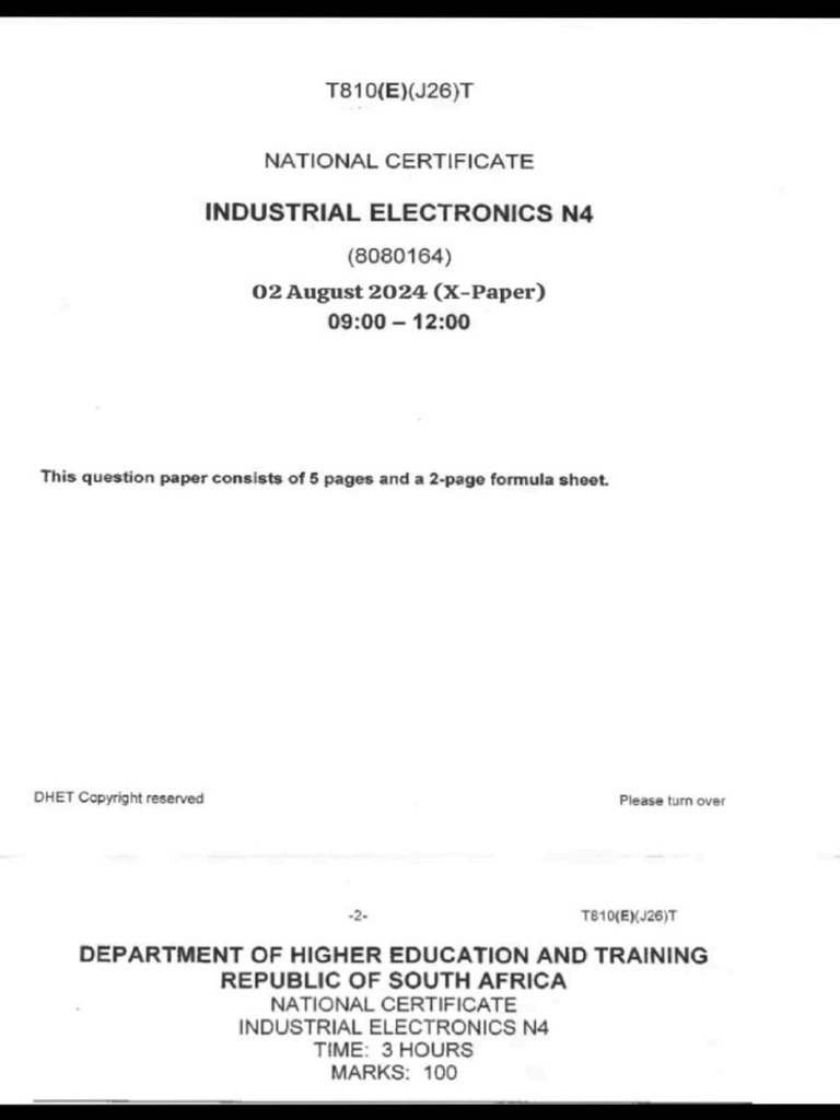 Industrial Electronics N4 August 2024 | PDF