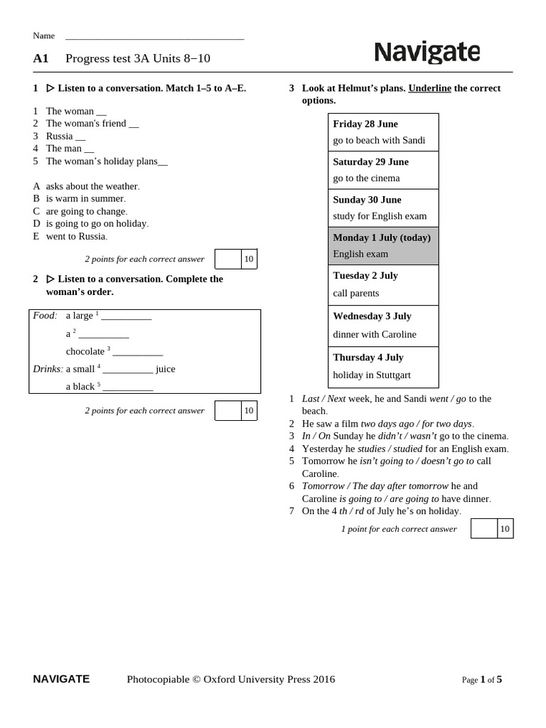 Progress Test 3A | PDF
