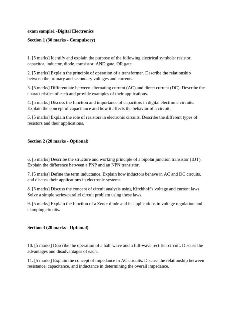 Exam Sample2 Digital Electronics | PDF | Electrical Network ...