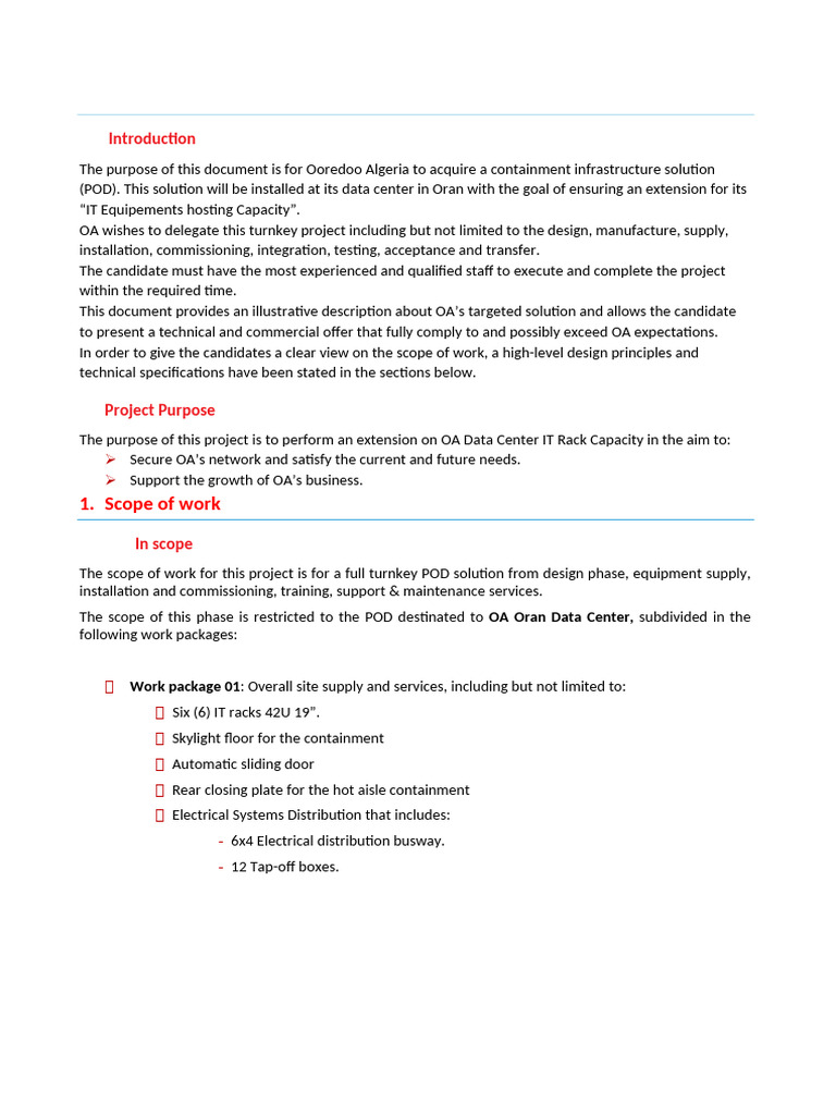 Scope of Work: Work Package 01: Overall Site Supply and Services ...