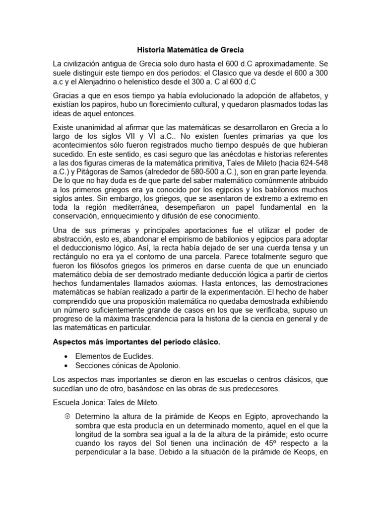 Historia Matemática de Grecia | PDF | Triángulo | Matemáticas