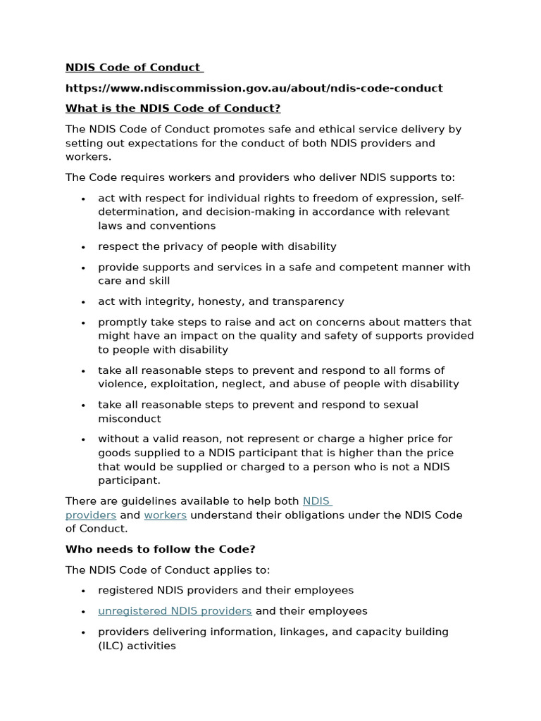 NDIS Code of Conduct | PDF