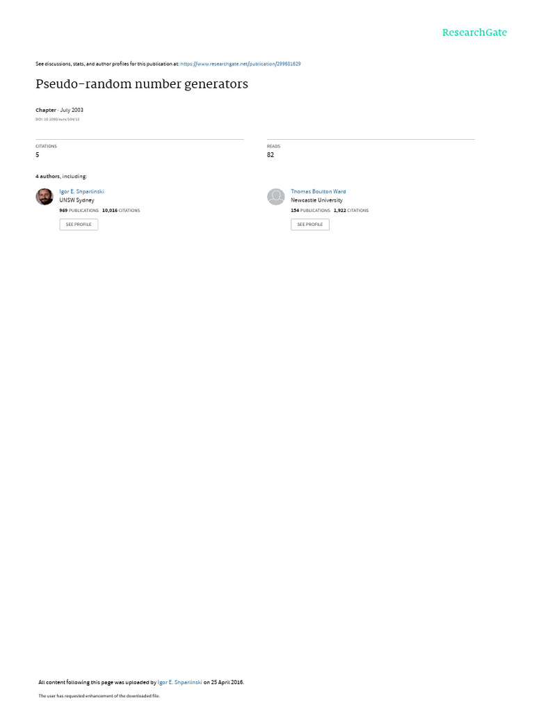 Pseudo-Random Number Generators | PDF | Sequence | Mathematics Pseudo-Random Number Generators | PDF | Sequence | Mathematics