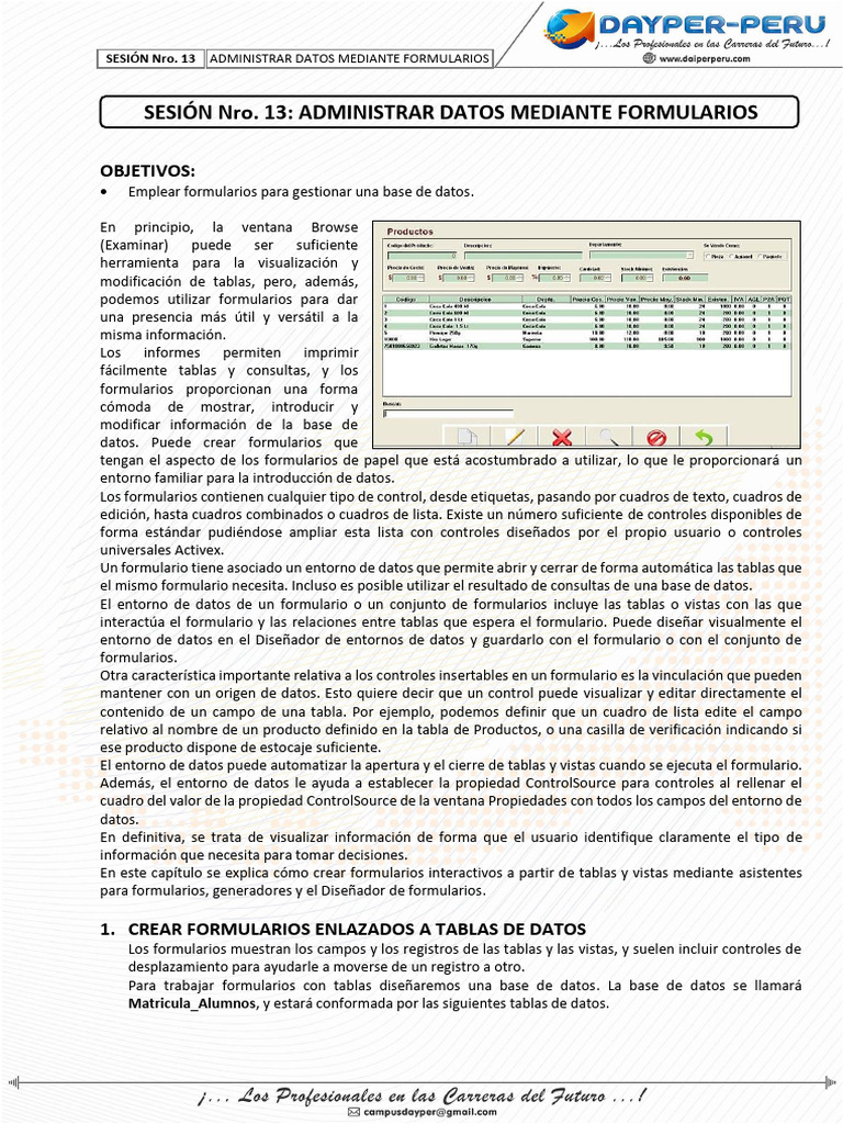 S13 - Administrar Datos Mediante Formularios | PDF | SQL | Bases de datos