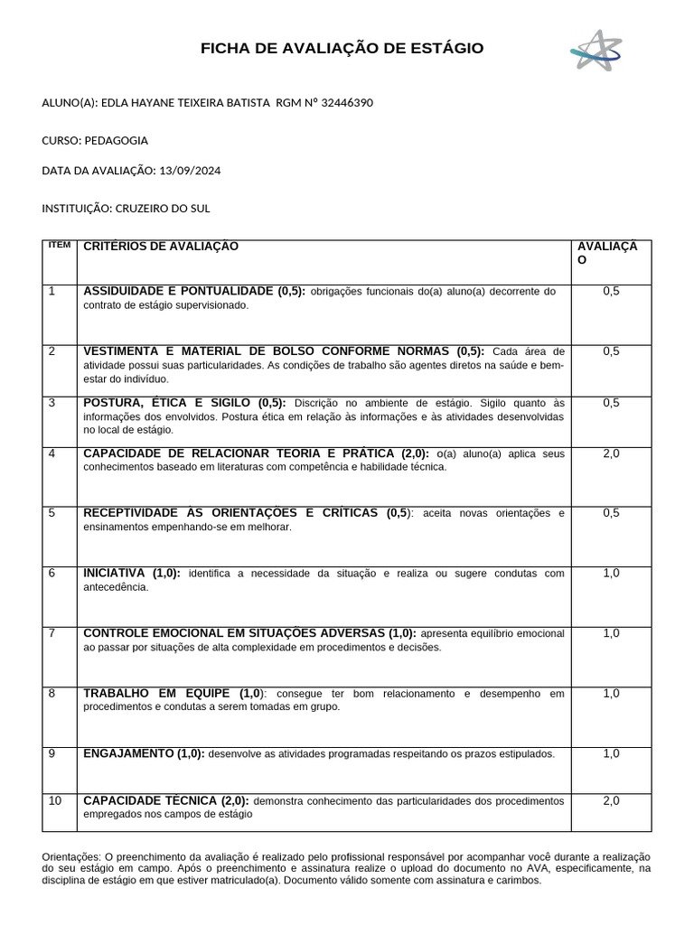 Ficha de Avaliacao Edla | PDF | Pedagogia