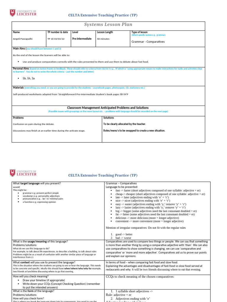 60 MIN GRAMMAR LESSON PLAN | PDF | Lesson Plan | Adjective