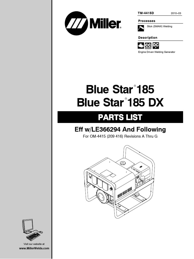 Miller Blue Star 185 185dx Service and Parts Manual | PDF ...