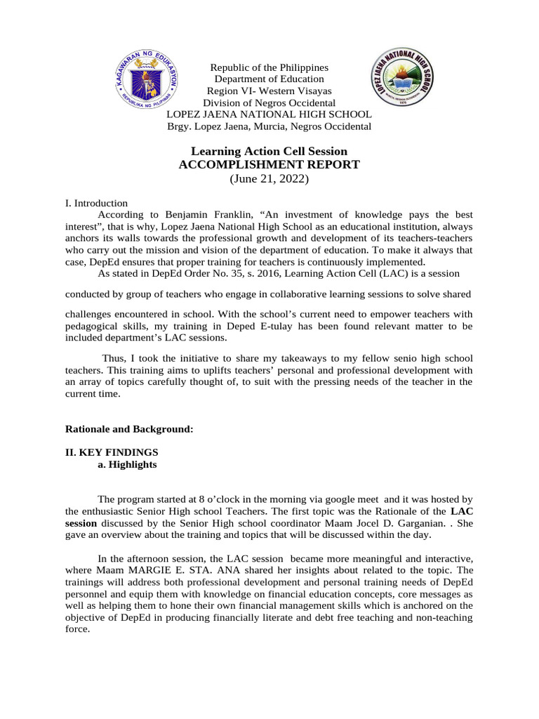 Accomplishment Report Virtual Inset | PDF | Learning | Teachers