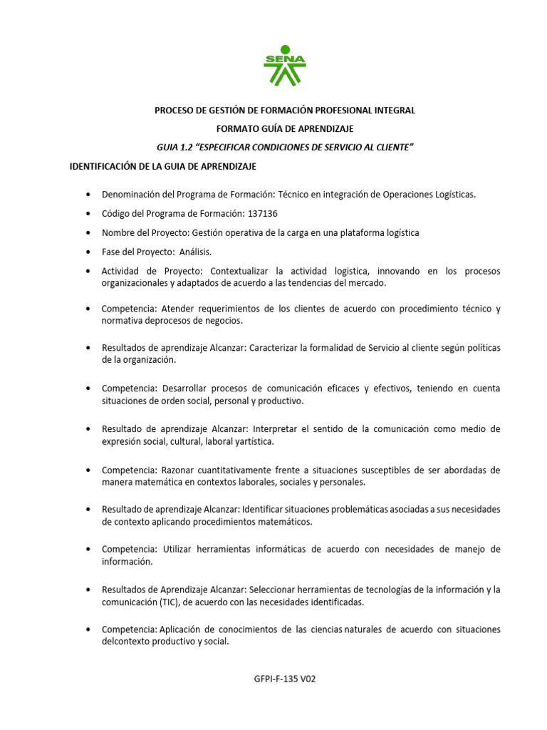 Guía: Condiciones de Servicio al Cliente | PDF | Aprendizaje | Cliente