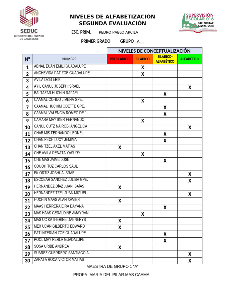 Niveles de Alfabetización - Segunda Evaluación 1 A | PDF