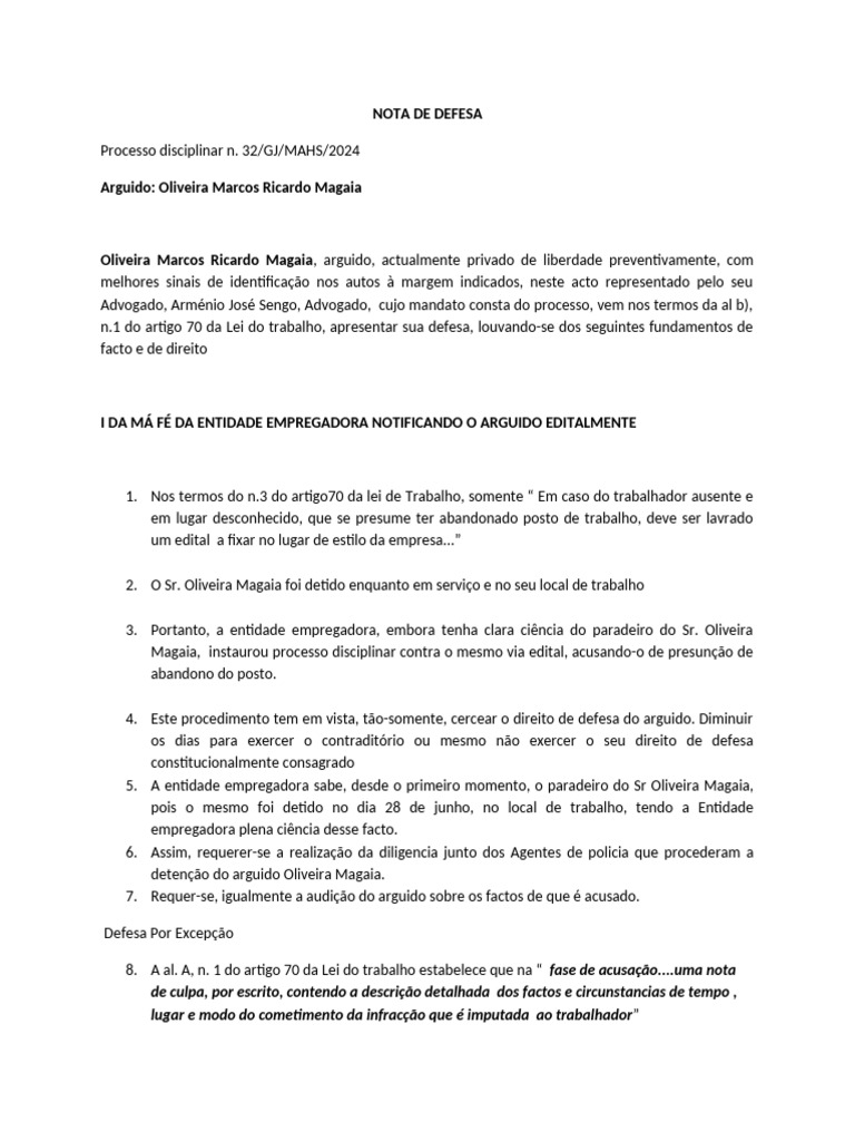 Nota de Defesa | PDF | Justiça | Crime e Violência