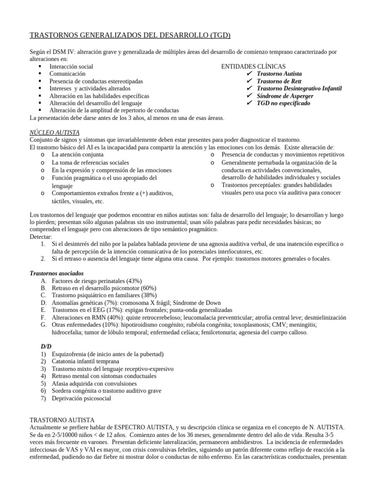 Trastornos Generalizados Del Desarrollo | PDF | Espectro autista | Síndrome de Asperger