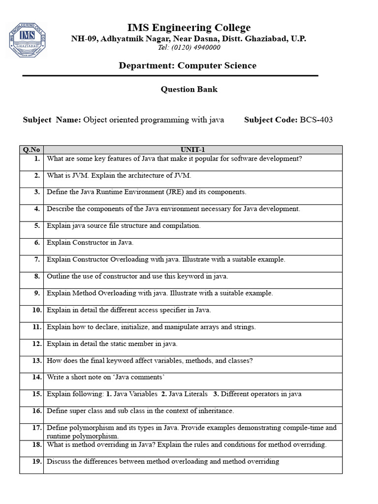 Java Programming Question Bank | PDF | Class (Computer Programming) | Method (Computer Programming)