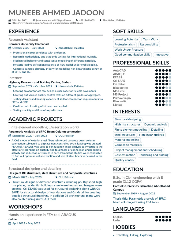 Muneeb's CV | PDF | Civil Engineering | Building Engineering