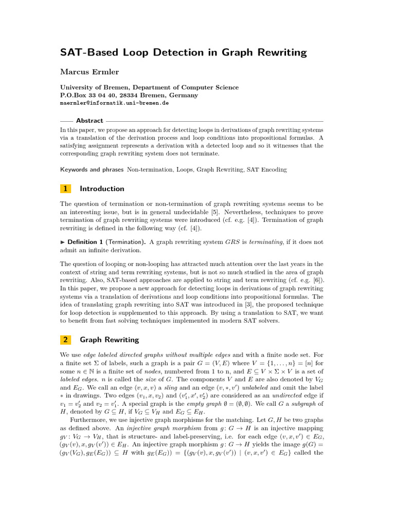 SAT-Based Loop Detection in Graph Rewriting | PDF | Vertex (Graph Theory) | Mathematics