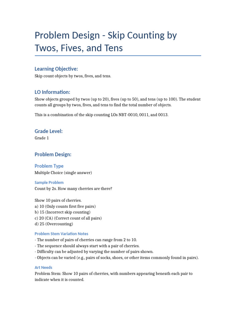 Problem Design Skip Counting Final | PDF | Multiple Choice