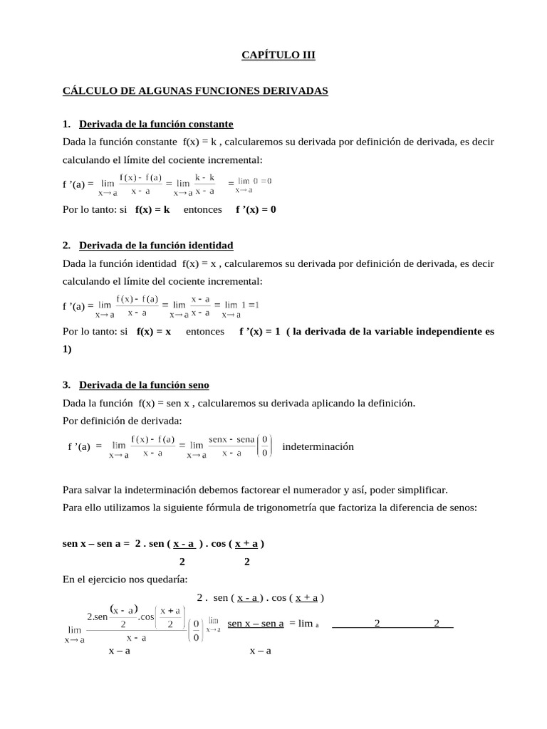 Capítulo III - Cálculo de Derivadas | PDF | Derivado | Funciones trigonométricas