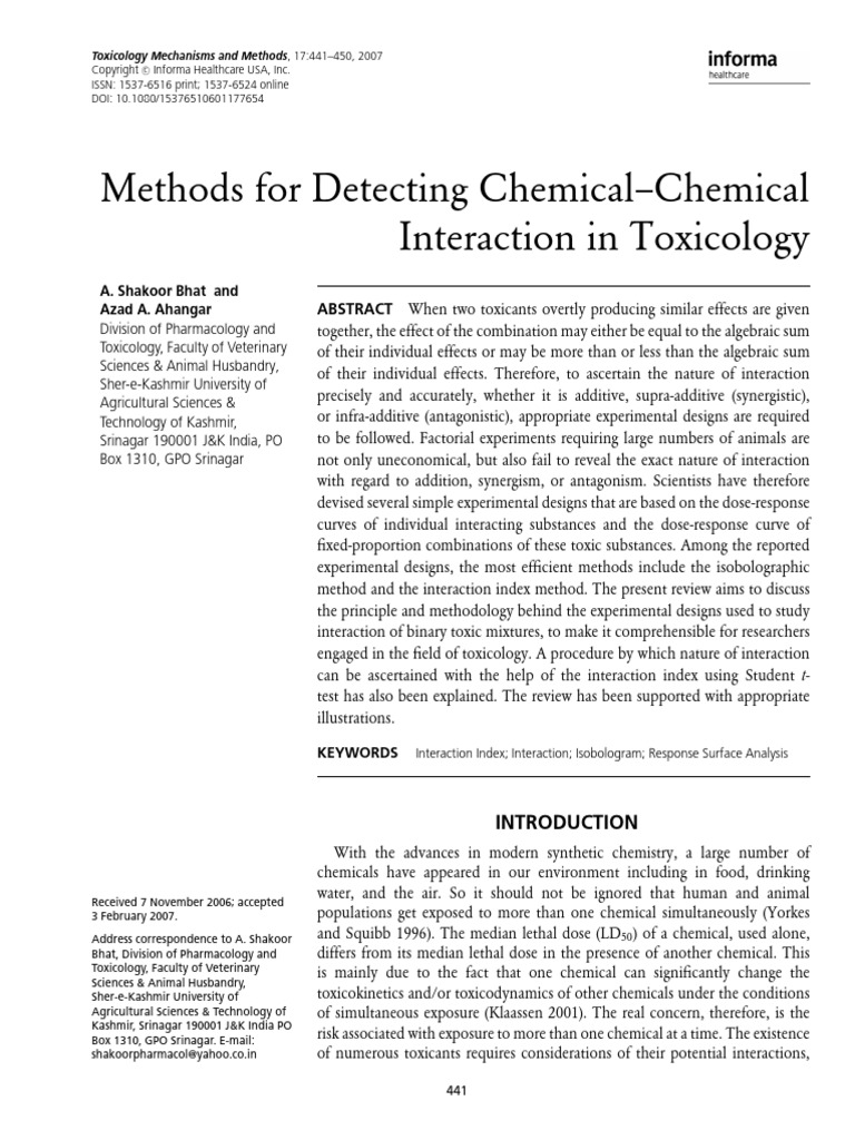 Methods For Detecting Chemical-Chemical Interaction in Toxicology | PDF ...