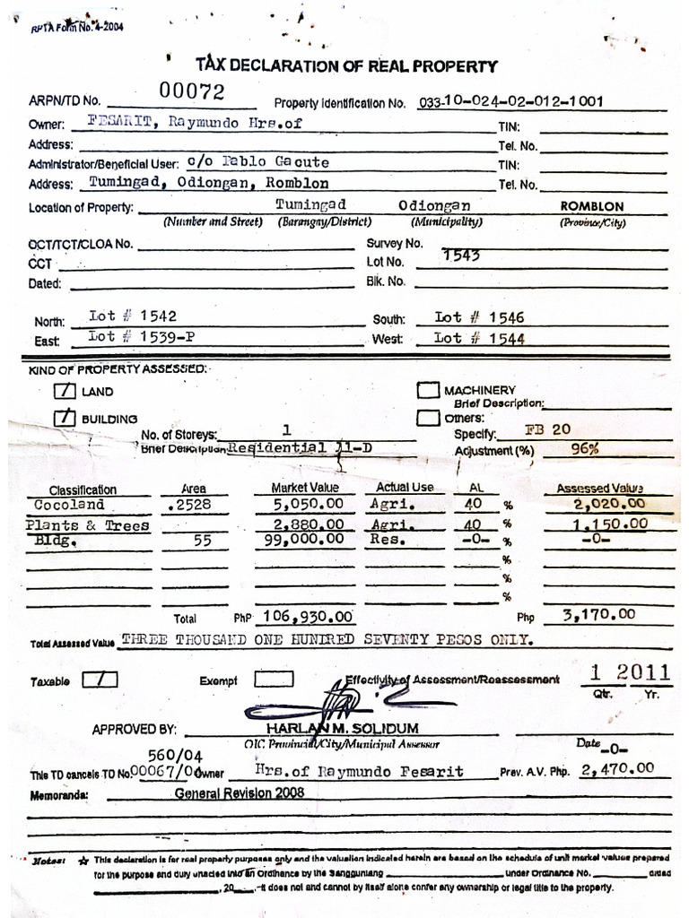 Tax Declaration of Real Property | PDF