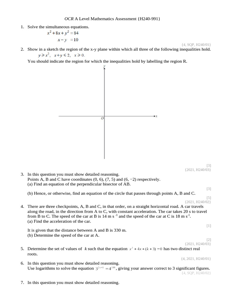 OCR A Level Maths Assessment Guide | PDF | Circle | Equations