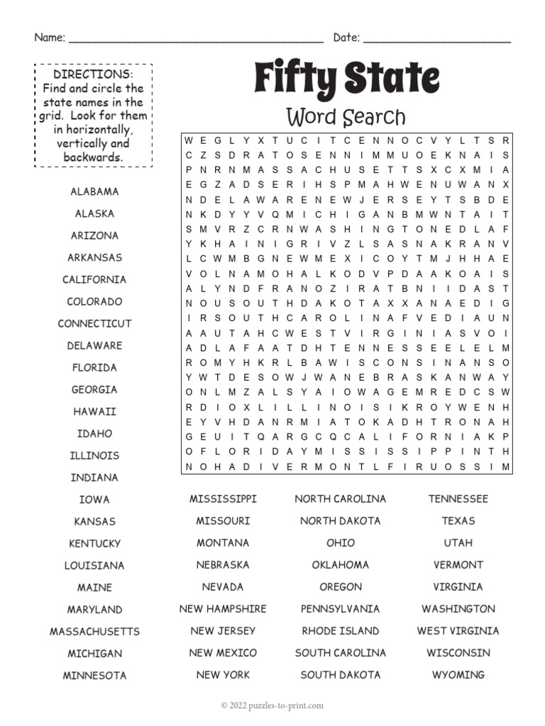 Fifty State Word Search | PDF