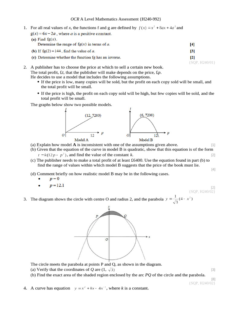 OCR A Level Mathematics Assessment - 992 | PDF | Circle | Angle