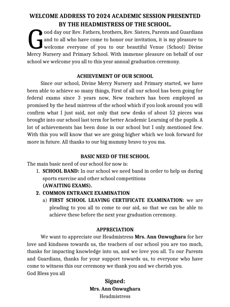 2024 Graduation Ceremony Welcome Address | PDF