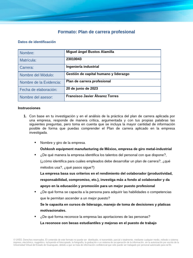 Alamilla Miguel Plan de Carrera | PDF | Business | Información