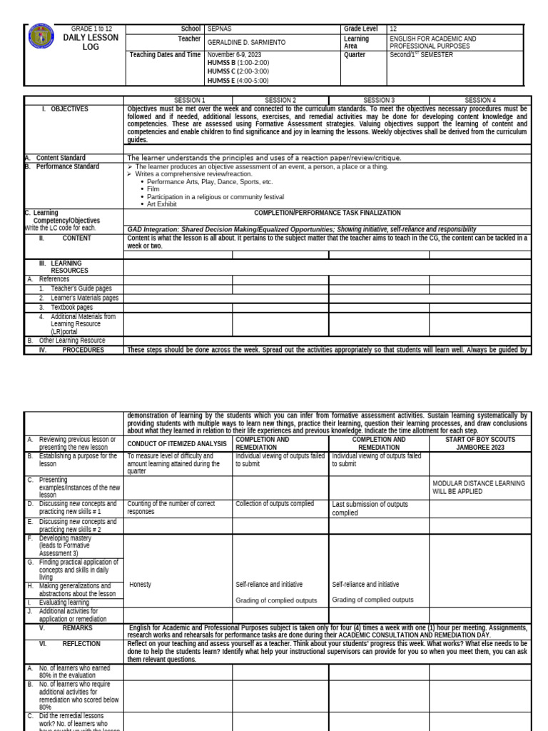 EAPP-DLL-WEEK9-Nov. 6-9, 23 | PDF | Learning | Educational Assessment