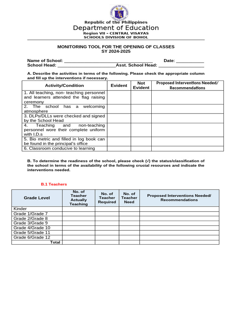 MONITORING-TOOL-FOR-THE-OPENING-OF-CLASSES-2024-2025 | PDF | Water ...