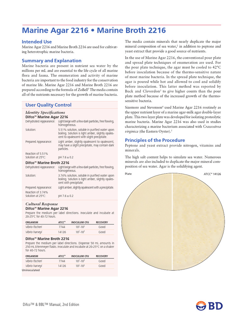 Marine Agar 2216 | PDF | Magnesium | Potassium