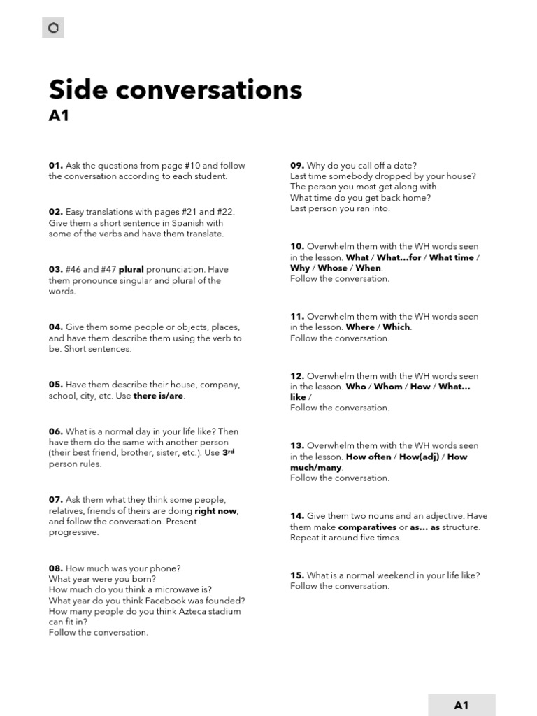 Side Conversations Guide For Teachers | PDF | Plural | Verb