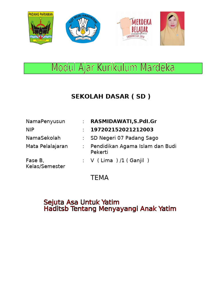 MODUL AJAR KELAS 5 BAB 1 Memahami Hadits Tentang Menyayangi Anak Yatim ...