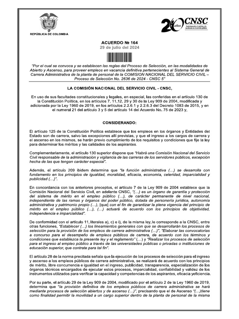 Acuerdo No. 164 de 2024 CNSC | PDF