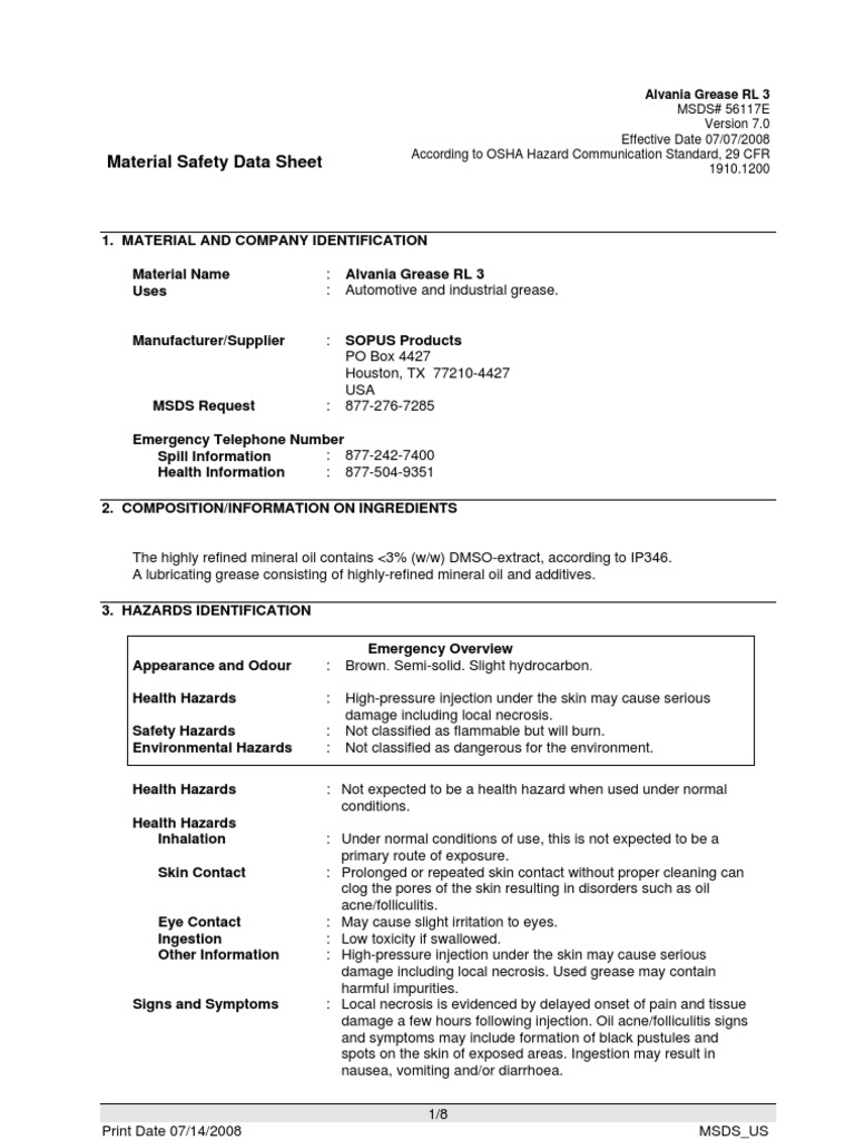 Shell Rl3 Msds | PDF | Personal Protective Equipment | Toxicity