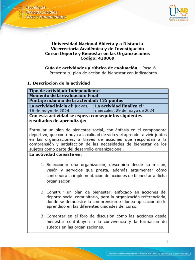 Guía de Actividades y Rúbrica de Evaluación - Paso 6 - Presenta Tu Plan ...