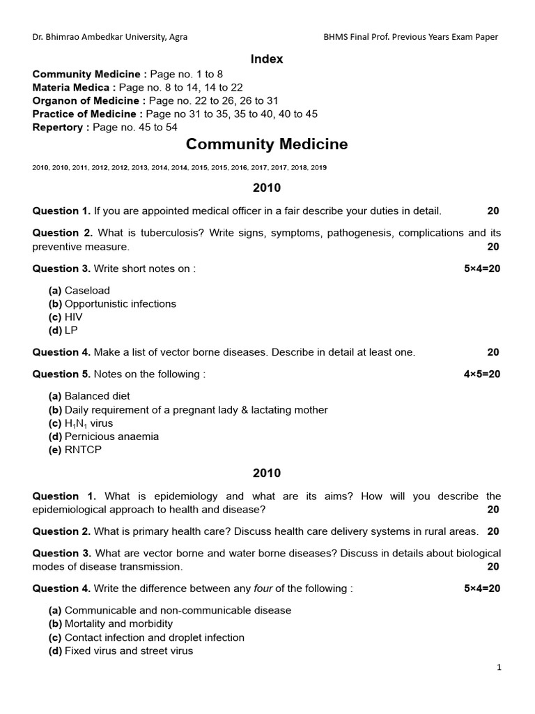 BHMS Final Year Exam Papers Overview | PDF | Infection | Homeopathy